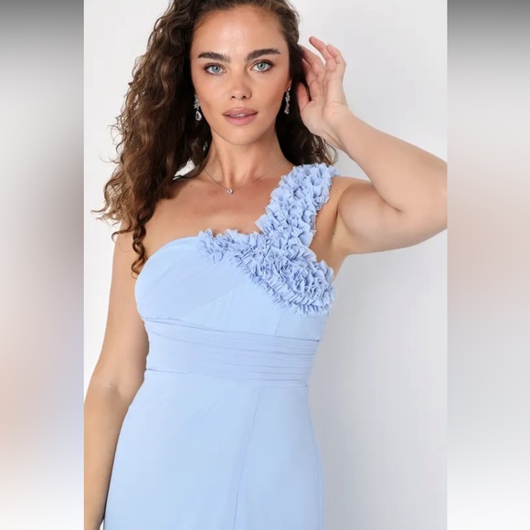 Lulus | Dresses | Nwt Elegant Invite Light Blue Ruffled Oneshoulder ...